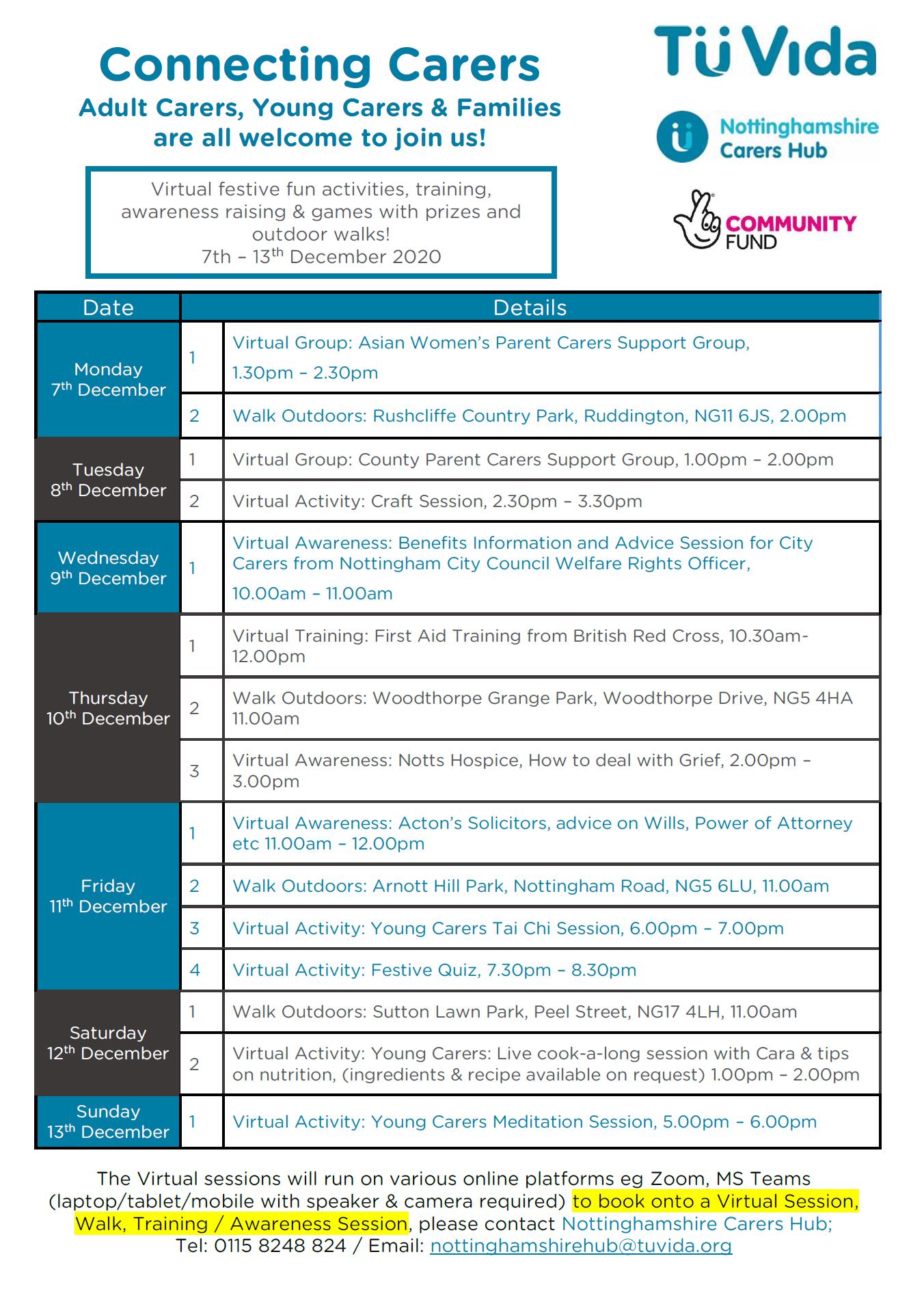 Nottinghamshire Connecting Carers Activities 7th – 13th December 2020