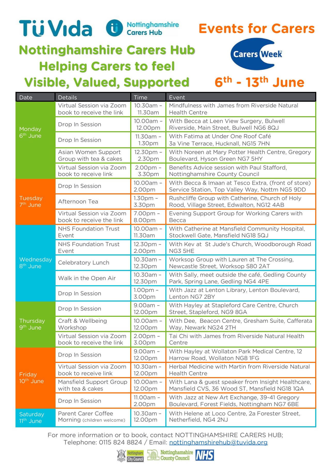 Nottinghamshire Carers Hub activities for Carers Week