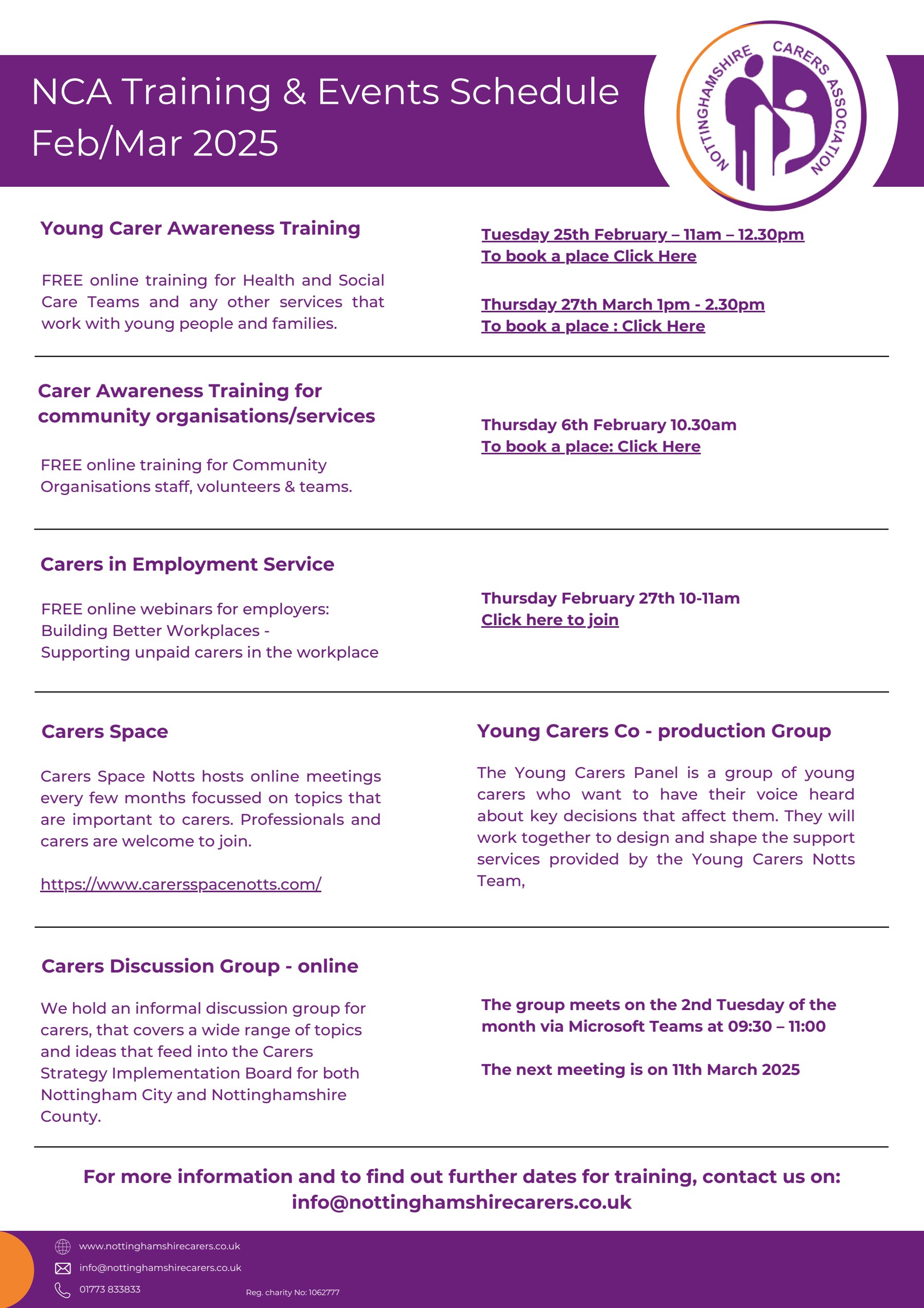 NCA Training and Events Schedule Feb - March 2025